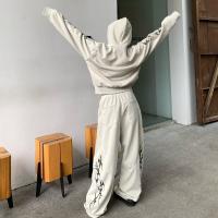 China ODM/OEM Printed Breathable Vintage Deconstruction Side Curved Knife Wide Leg Zipper Sweatpants Loose Versatile Commuting Street for sale