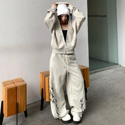 China ODM/OEM Printed Breathable Vintage Deconstruction Side Curved Knife Wide Leg Zipper Sweatpants Loose Versatile Commuting Street for sale