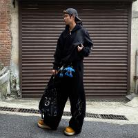 China ODM/OEM Printed Breathable Vintage Deconstruction Side Curved Knife Wide Leg Zipper Sweatpants Loose Versatile Commuting Street for sale