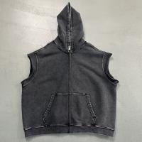 China Retro Winter Washed Stir Fried Snowflake Distressed Effect Zipper Loose Edge Shoulder Mouse Bag Heavyweight Hoodie Hooded Vest for sale