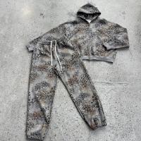 China Men's Brown Solid Vintage 100% Cotton Breathable 2-Piece Hoodie Set Loose Fit ODM Custom Wholesale Tracksuit for sale