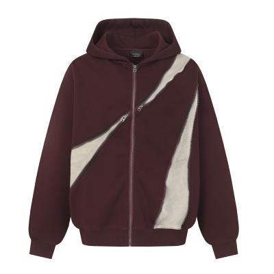 China Washed Fleece Zip-Up Oversized Hoodie Unisex Polyester/Cotton Blend Anti-Wrinkle Windproof Breathable 3D Pattern Winter for sale