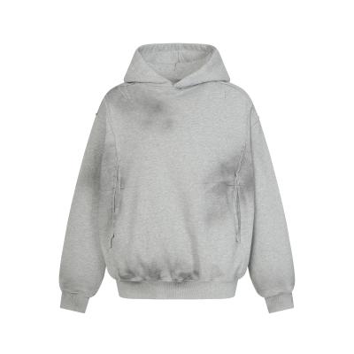 China Acid Washed Black Fleece Zip-Up Hoodie Unisex Oversized with Pockets Polyester/Cotton Blend Winter Windproof & Breathable 550g for sale
