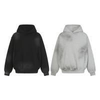 China Acid Washed Black Fleece Zip-Up Hoodie Unisex Oversized with Pockets Polyester/Cotton Blend Winter Windproof & Breathable 550g for sale