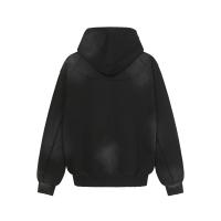 China Acid Washed Black Fleece Zip-Up Hoodie Unisex Oversized with Pockets Polyester/Cotton Blend Winter Windproof & Breathable 550g for sale