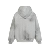 China Acid Washed Black Fleece Zip-Up Hoodie Unisex Oversized with Pockets Polyester/Cotton Blend Winter Windproof & Breathable 550g for sale
