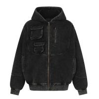 China Winter Knitted Red/Burgundy/Black Vintage Washed Unisex Oversized Zipper-Up Hoodie with 3D Pattern Pocket-Windproof Breathable for sale
