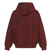 China Winter Knitted Red/Burgundy/Black Vintage Washed Unisex Oversized Zipper-Up Hoodie with 3D Pattern Pocket-Windproof Breathable for sale