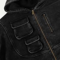 China Winter Knitted Red/Burgundy/Black Vintage Washed Unisex Oversized Zipper-Up Hoodie with 3D Pattern Pocket-Windproof Breathable for sale