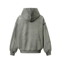 China Unisex Winter Fleece Jackets with Pockets Zippers Washed Black/Dark Grey Hoodie Windproof Oversized Fit Vintage Style 3D for sale