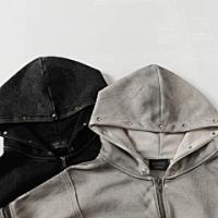 China Unisex Winter Fleece Jackets with Pockets Zippers Washed Black/Dark Grey Hoodie Windproof Oversized Fit Vintage Style 3D for sale
