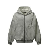 China Unisex Winter Fleece Jackets with Pockets Zippers Washed Black/Dark Grey Hoodie Windproof Oversized Fit Vintage Style 3D for sale