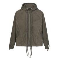 China Washed Grey Zip-Up Hoodie Dark Grey Washed Varsity Jacket Men's Hooded Polyester/Cotton Vintage Windproof Breathable Winter for sale
