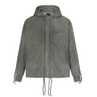 China Washed Grey Zip-Up Hoodie Dark Grey Washed Varsity Jacket Men's Hooded Polyester/Cotton Vintage Windproof Breathable Winter for sale