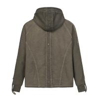 China Washed Grey Zip-Up Hoodie Dark Grey Washed Varsity Jacket Men's Hooded Polyester/Cotton Vintage Windproof Breathable Winter for sale