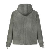 China Washed Grey Zip-Up Hoodie Dark Grey Washed Varsity Jacket Men's Hooded Polyester/Cotton Vintage Windproof Breathable Winter for sale