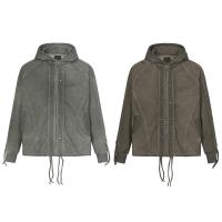 China Washed Grey Zip-Up Hoodie Dark Grey Washed Varsity Jacket Men's Hooded Polyester/Cotton Vintage Windproof Breathable Winter for sale