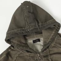 China Washed Grey Zip-Up Hoodie Dark Grey Washed Varsity Jacket Men's Hooded Polyester/Cotton Vintage Windproof Breathable Winter for sale