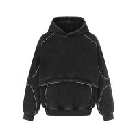 China Dark Grey Washed Heavyweight Fleece Winter Hoodie Reflective Strip 3D Pattern Vintage Style Oversized Fit Breathable Windproof for sale