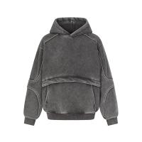 China Dark Grey Washed Heavyweight Fleece Winter Hoodie Reflective Strip 3D Pattern Vintage Style Oversized Fit Breathable Windproof for sale