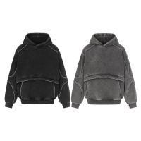 China Dark Grey Washed Heavyweight Fleece Winter Hoodie Reflective Strip 3D Pattern Vintage Style Oversized Fit Breathable Windproof for sale