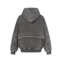 China Dark Grey Washed Heavyweight Fleece Winter Hoodie Reflective Strip 3D Pattern Vintage Style Oversized Fit Breathable Windproof for sale