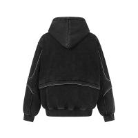 China Dark Grey Washed Heavyweight Fleece Winter Hoodie Reflective Strip 3D Pattern Vintage Style Oversized Fit Breathable Windproof for sale