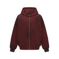 China Custom Designed ODM Vintage Oversized Winter Hoodies Heavy Duty Zip-Up Cardigan Sweatshirt Unisex Washed 3D Pattern Pocket for sale