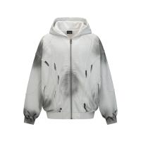 China Custom Designed ODM Vintage Oversized Winter Hoodies Heavy Duty Zip-Up Cardigan Sweatshirt Unisex Washed 3D Pattern Pocket for sale