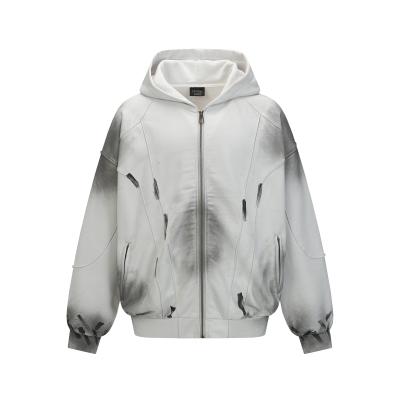 China Custom Designed ODM Vintage Oversized Winter Hoodies Heavy Duty Zip-Up Cardigan Sweatshirt Unisex Washed 3D Pattern Pocket for sale