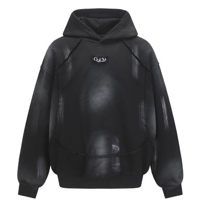 China Washed Grey Oversized Jersey Hoodie Polyester/Cotton Blend 3D Pattern Windproof Breathable Winter Pullover Pocket Unisex for sale