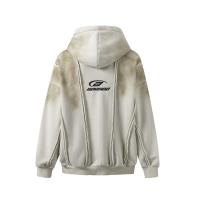 China Cool Vintage Embroidered Washed Acid Tie Dye Fleece Zip-Up Hoodie with 3D Sitka Gradient Design Full Zip Oversized Gray for sale
