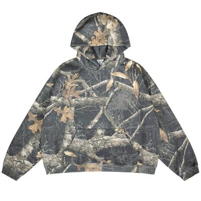 China Support Customized 500GMS Autumn Winter 100% Cotton Vintage Fleece Washed Jersey Oversized Hoodie Full Printed Branches for sale