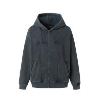 China Custom 3D Embroidered Winter Letter Vintage Zip-Up Hoodies for Boys Men Couples-Navy/Royal Blue Oversized Washed Sweatshirt for sale