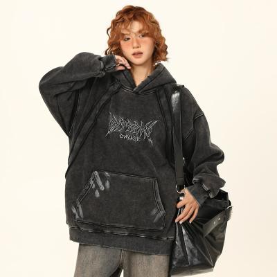 China Black Acid Washed Washed Vintage Oversized Unisex Polyester/Cotton Fleece Pullover Hoodie Winter Pocket Windproof Breathable for sale
