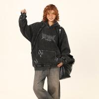 China Black Acid Washed Washed Vintage Oversized Unisex Polyester/Cotton Fleece Pullover Hoodie Winter Pocket Windproof Breathable for sale