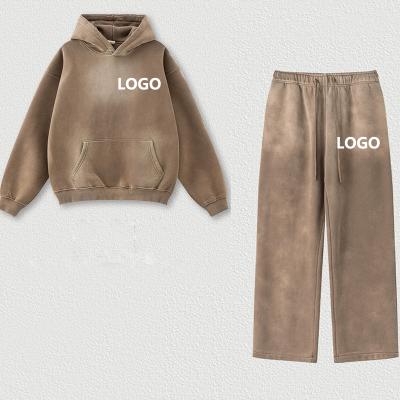 China Customized Men's Retro Super Large Hooded Sweatshirt Set Vintage Sportswear Heavy-Duty Washed Finish for Winter Warmth Sun for sale