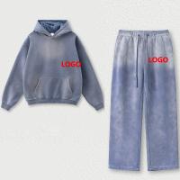 China Customized Men's Retro Super Large Hooded Sweatshirt Set Vintage Sportswear Heavy-Duty Washed Finish for Winter Warmth Sun for sale
