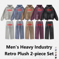 China Customized Men's Retro Super Large Hooded Sweatshirt Set Vintage Sportswear Heavy-Duty Washed Finish for Winter Warmth Sun for sale