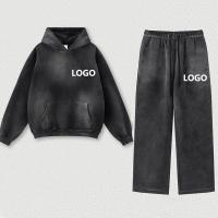 China Customized Men's Retro Super Large Hooded Sweatshirt Set Vintage Sportswear Heavy-Duty Washed Finish for Winter Warmth Sun for sale