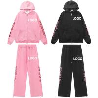 China Customized Zipper-Up Solid Hoodie Cotton Polyester Embroidered Design Retro Printed Winter Men's Sports Set for sale