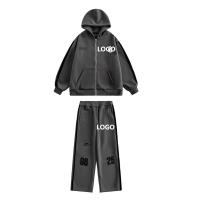 China Men's Casual Autumn 3D Hoodie and Sweatpants Set Sun Faded Acid & GSM Stone Washed 100% Cotton Knitted Weaving for sale