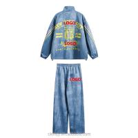 China Men's Vintage Flared Tracksuit Set 100% Cotton Varsity Vest Jacket with Color Block Print Breathable Knitted Autumn Streetwear for sale