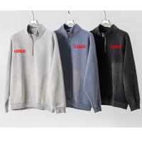 China Customized Breathable 3D Embroidery Oversized Vintage Washed Half Zipper Hoodie Sweatpants Set Worn-out Style Winter Men's for sale
