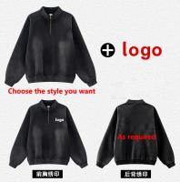 China Customized Breathable 3D Embroidery Oversized Vintage Washed Half Zipper Hoodie Sweatpants Set Worn-out Style Winter Men's for sale