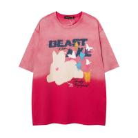 China Men's Acid Wash Breathable Cartoon Bunny Character Oversized Hip Hop Style Knitted 320g 100% Cotton Short Sleeve T-shirt for sale