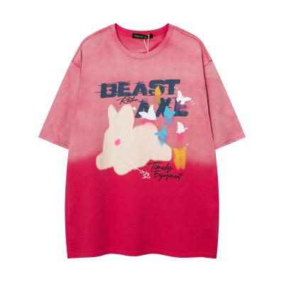 China Men's Acid Wash Breathable Cartoon Bunny Character Oversized Hip Hop Style Knitted 320g 100% Cotton Short Sleeve T-shirt for sale