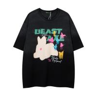 China Men's Acid Wash Breathable Cartoon Bunny Character Oversized Hip Hop Style Knitted 320g 100% Cotton Short Sleeve T-shirt for sale