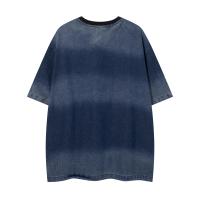 China ODM Vintage Fun Cartoon Embroidery 100% Cotton Knitted Washed Denim 300 Grams Loose Breathable Short Sleeved T-shirt Summer Top for sale