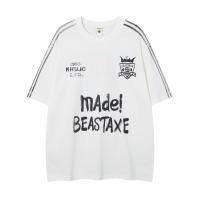 China OEM Vintage Retro College Graffiti Gray Regular Sleeve Knitted T-shirt Men Oversized Loose Trendy Pattern 100% Cotton Breathable for sale